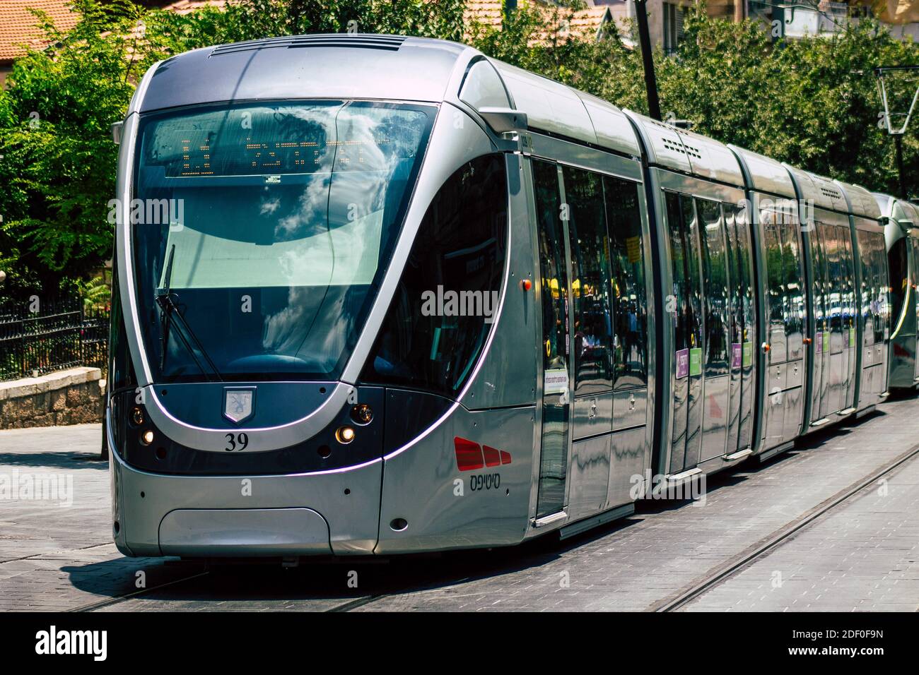 Jerusalem Israel, 2019 View of the tram also called Light Train before ...