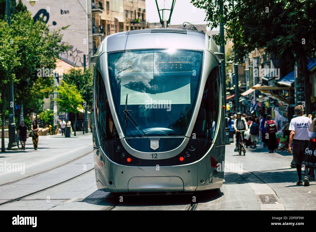 Jerusalem Israel, 2019 View of the tram also called Light Train before ...