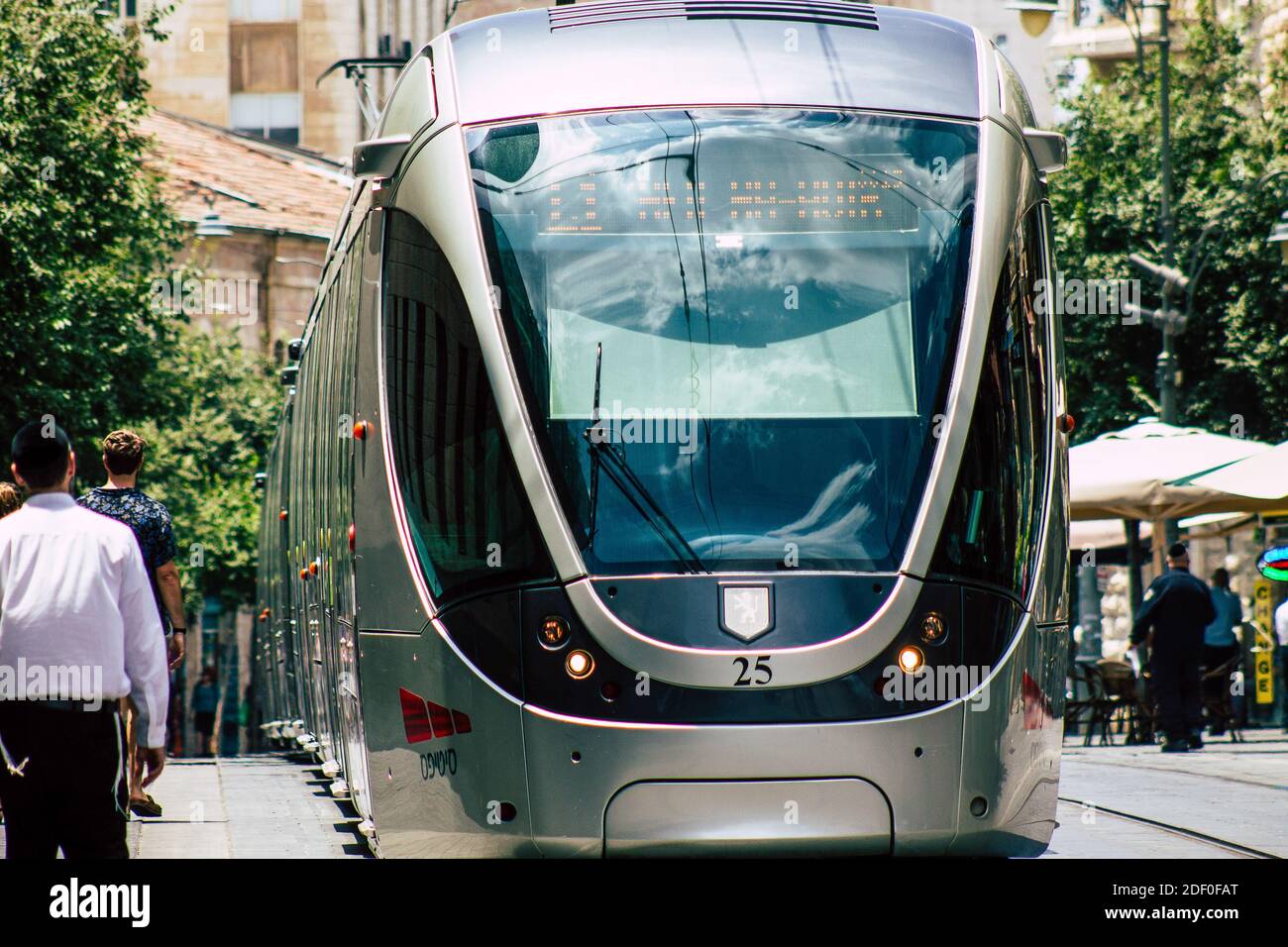 Jerusalem Israel, 2019 View of the tram also called Light Train before ...