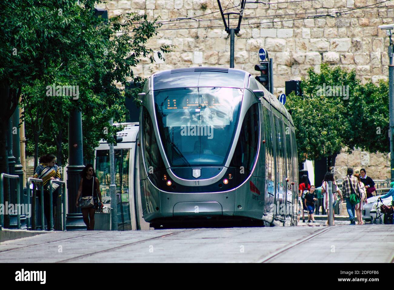 Jerusalem Israel, 2019 View of the tram also called Light Train before ...