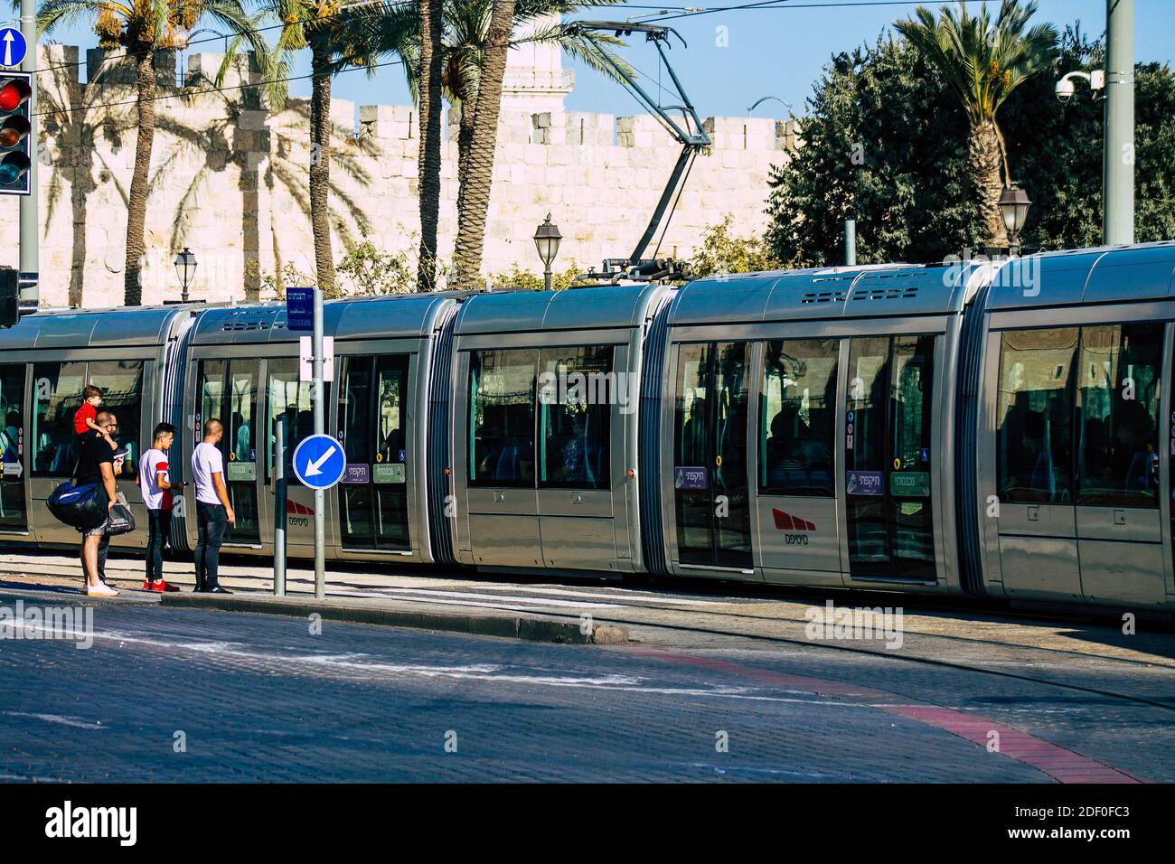 Jerusalem Israel, 2019 View of the tram also called Light Train before ...