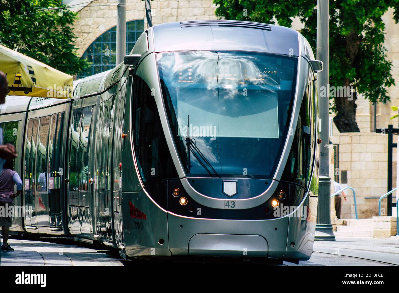Jerusalem Israel, 2019 View of the tram also called Light Train before ...