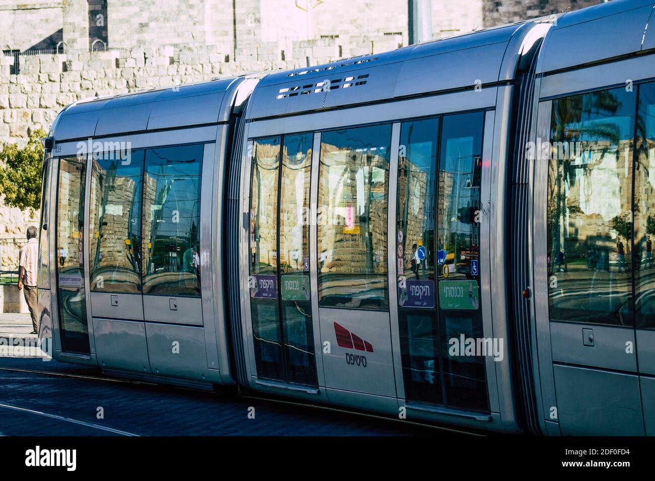 Jerusalem Israel, 2019 View of the tram also called Light Train before ...