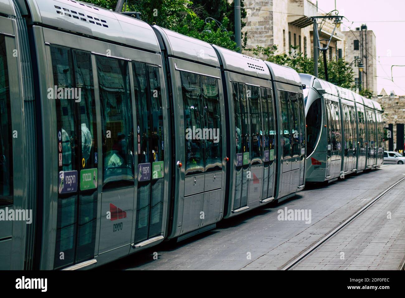 Jerusalem Israel, 2019 View of the tram also called Light Train before ...