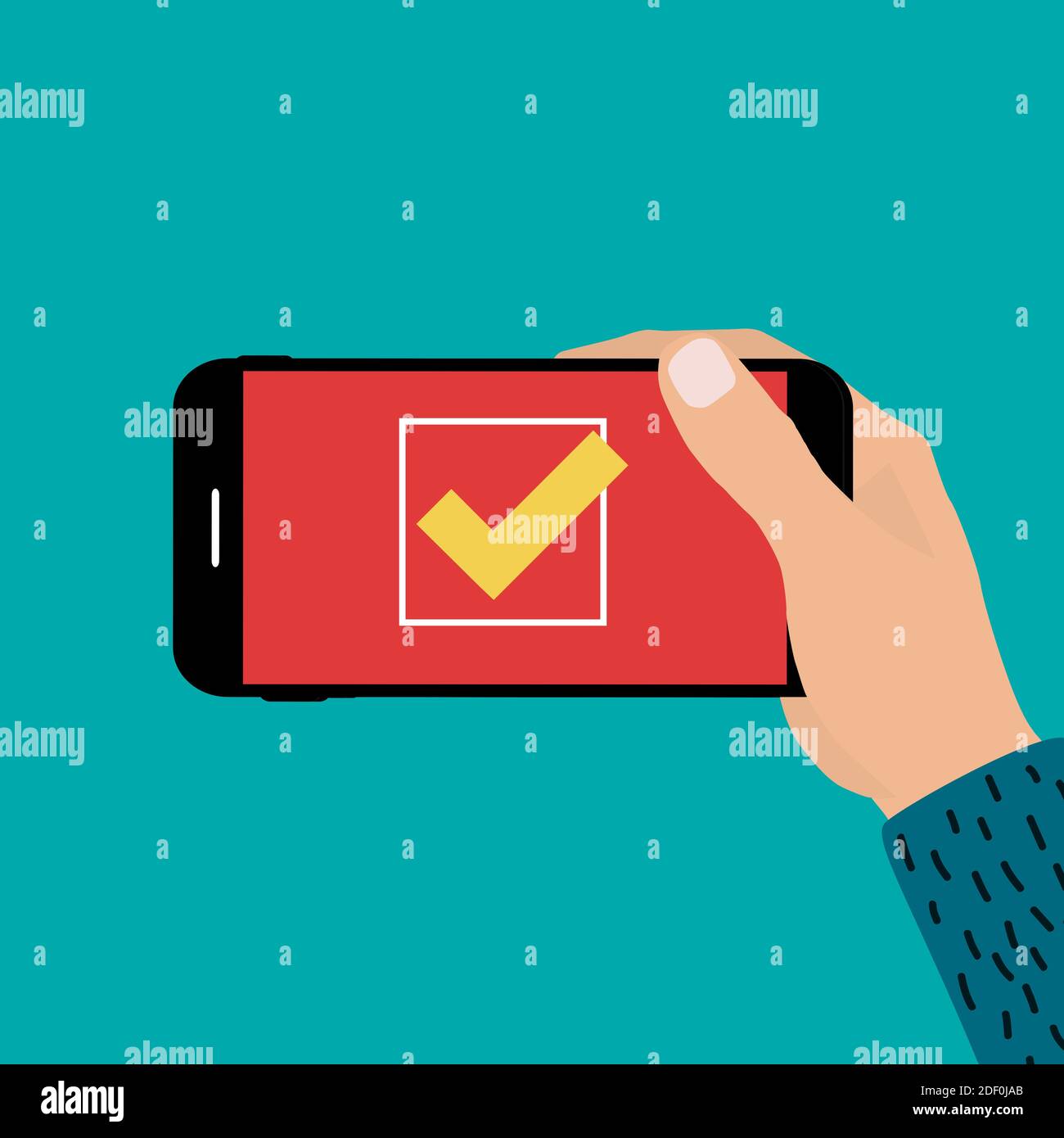 Hand holding mobile phone with yes mark sign. Illustration Stock Photo ...