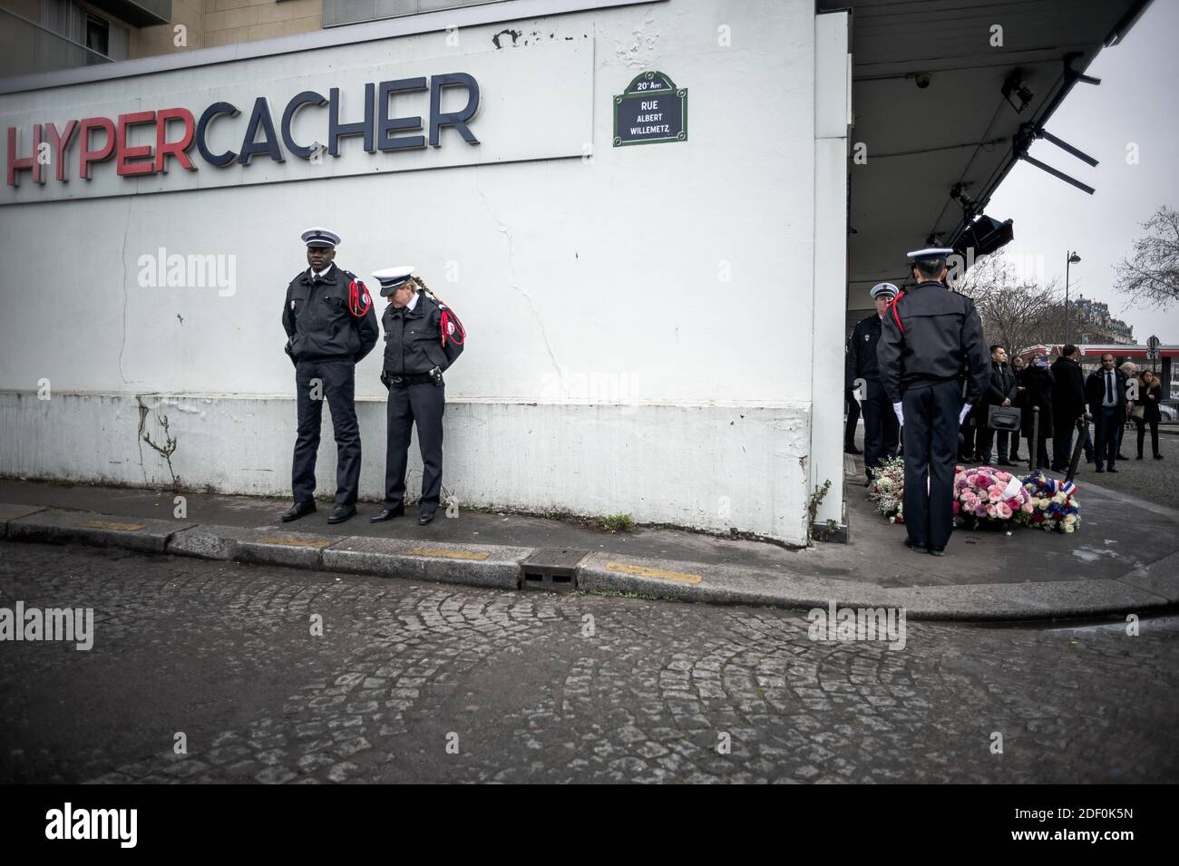 Atmosphere during a ceremony outside the Hyper Cacher supermarket on ...