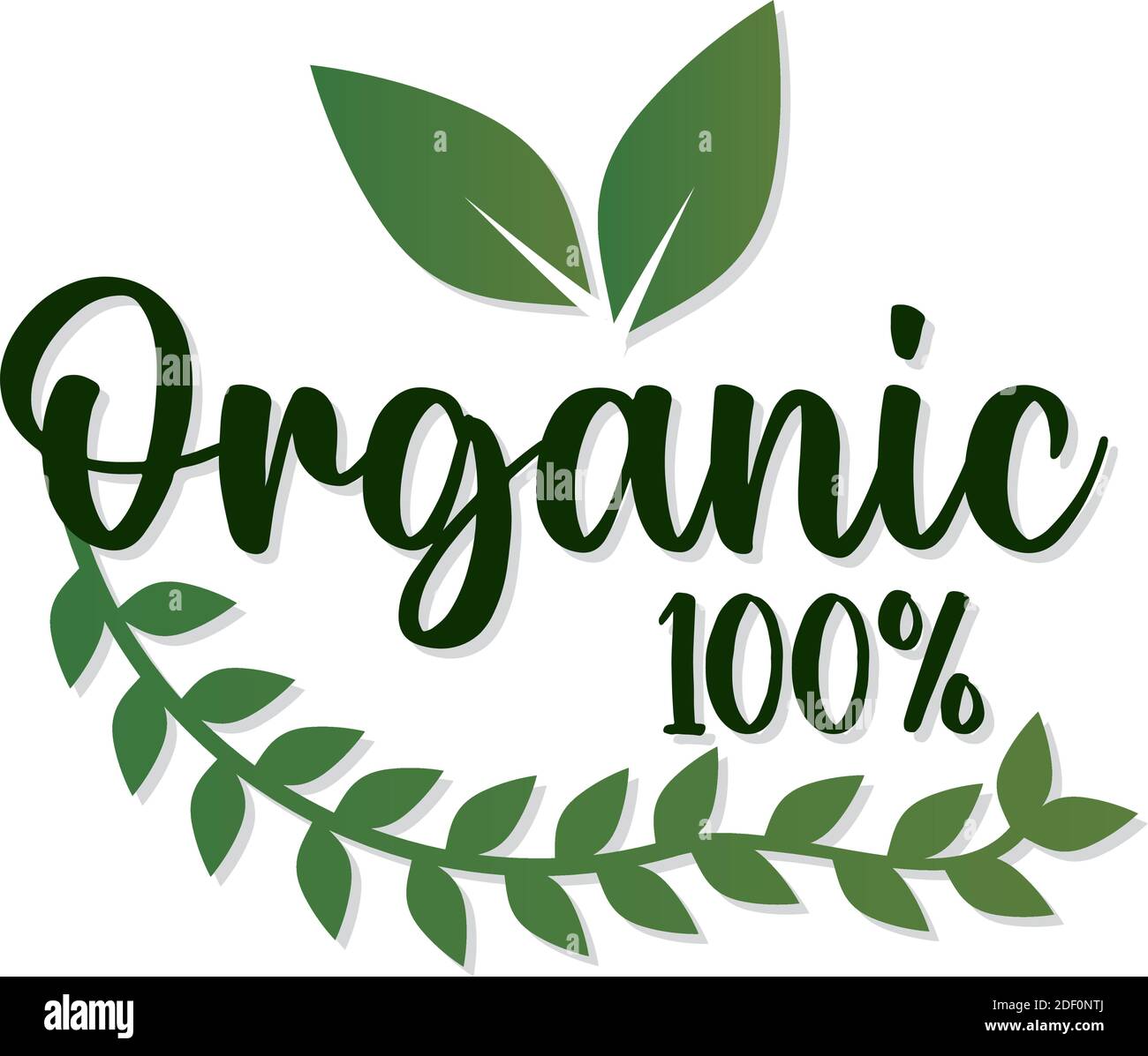 organic 100 percentage lettering with leaves under it Stock Vector ...