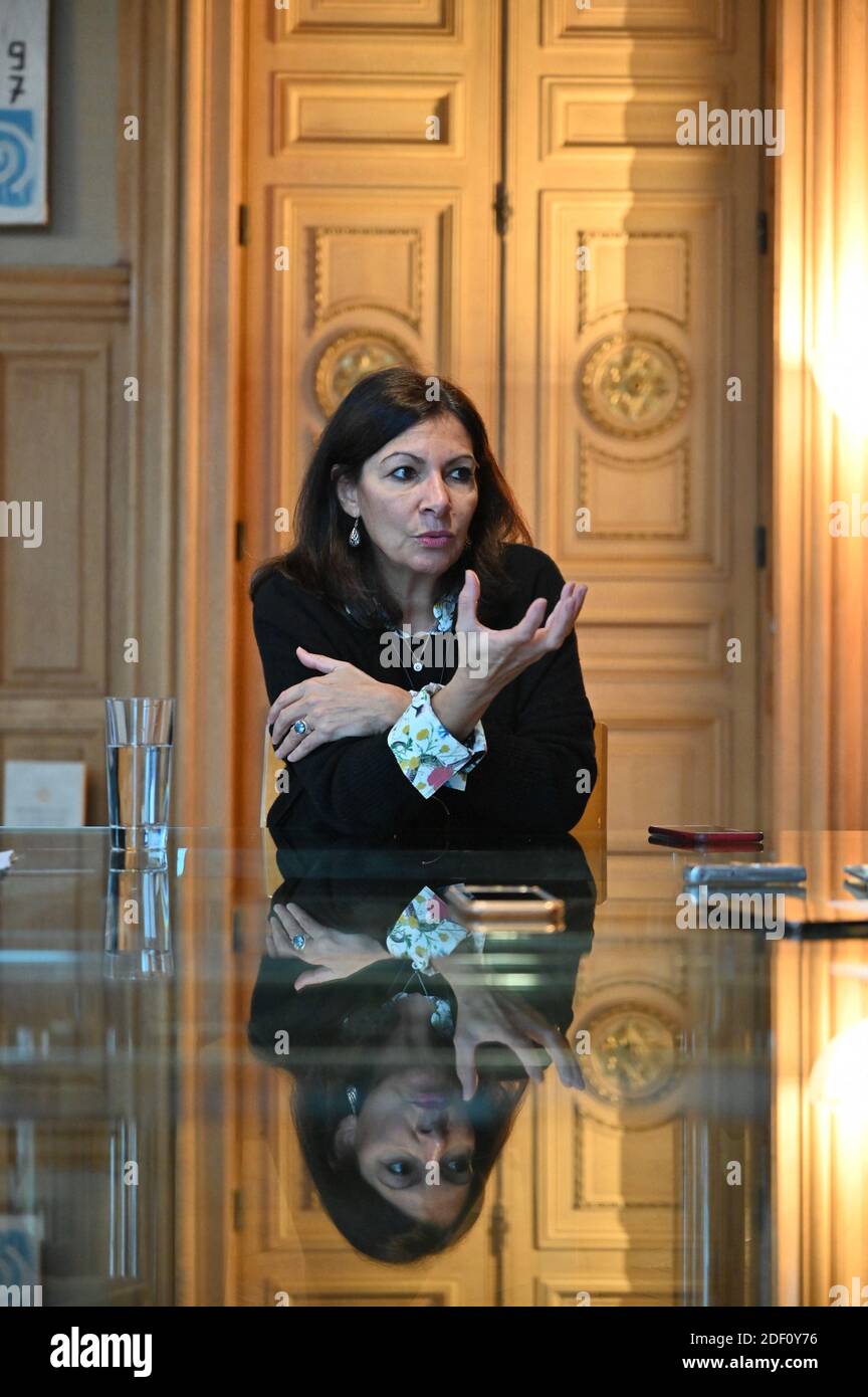 Paris Mayor Anne Hidalgo poses at her office at Paris City Hall, Paris ...
