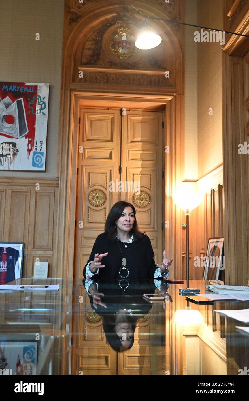 Paris Mayor Anne Hidalgo poses at her office at Paris City Hall, Paris ...