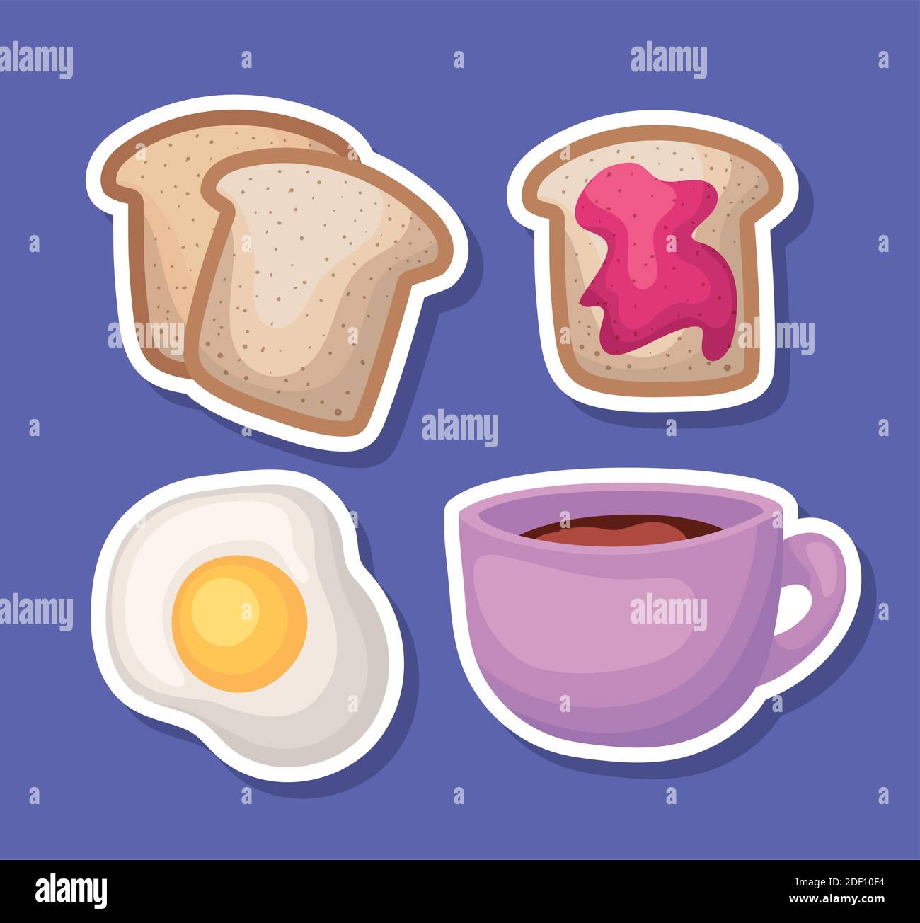 set of breakfast food on a purple background Stock Vector Image & Art ...