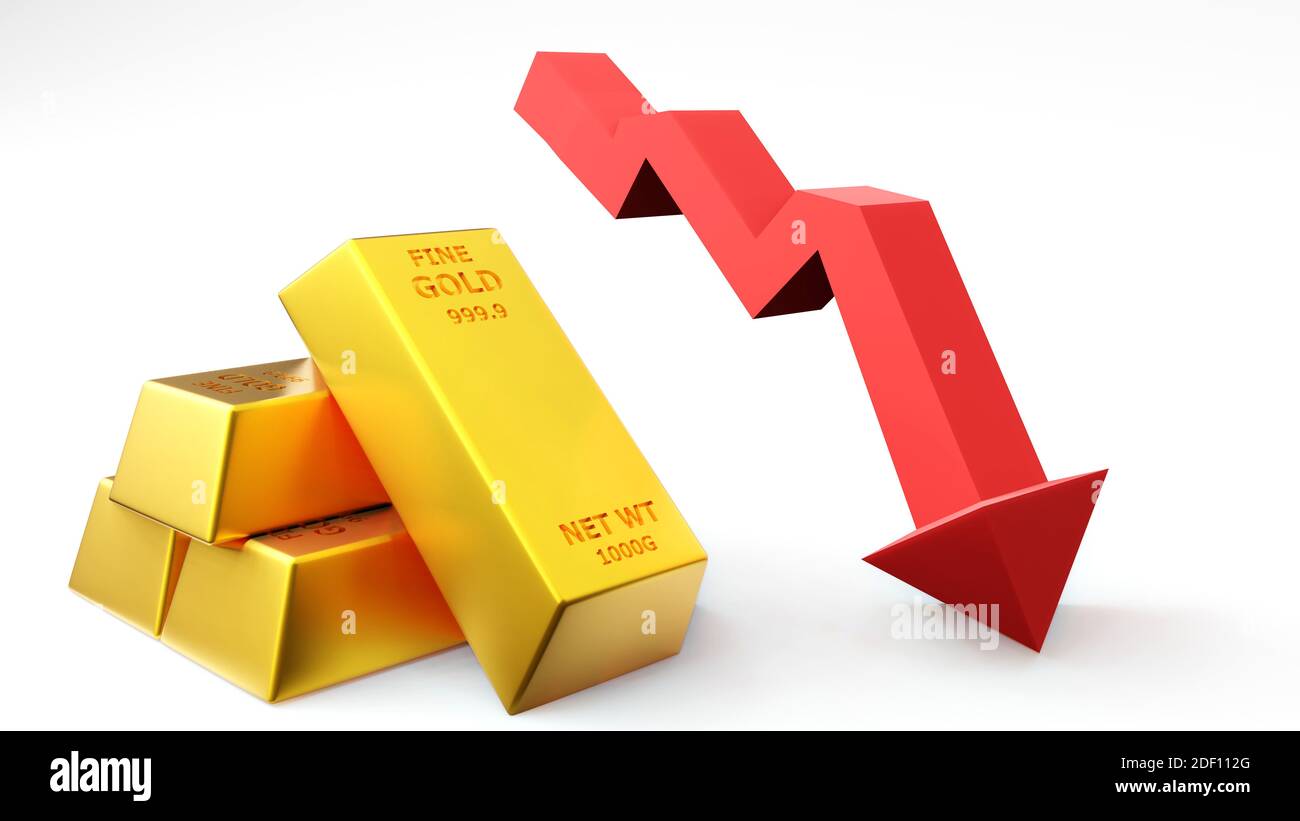 3d render of gold brick gold bar with graph Financial concept Stock ...