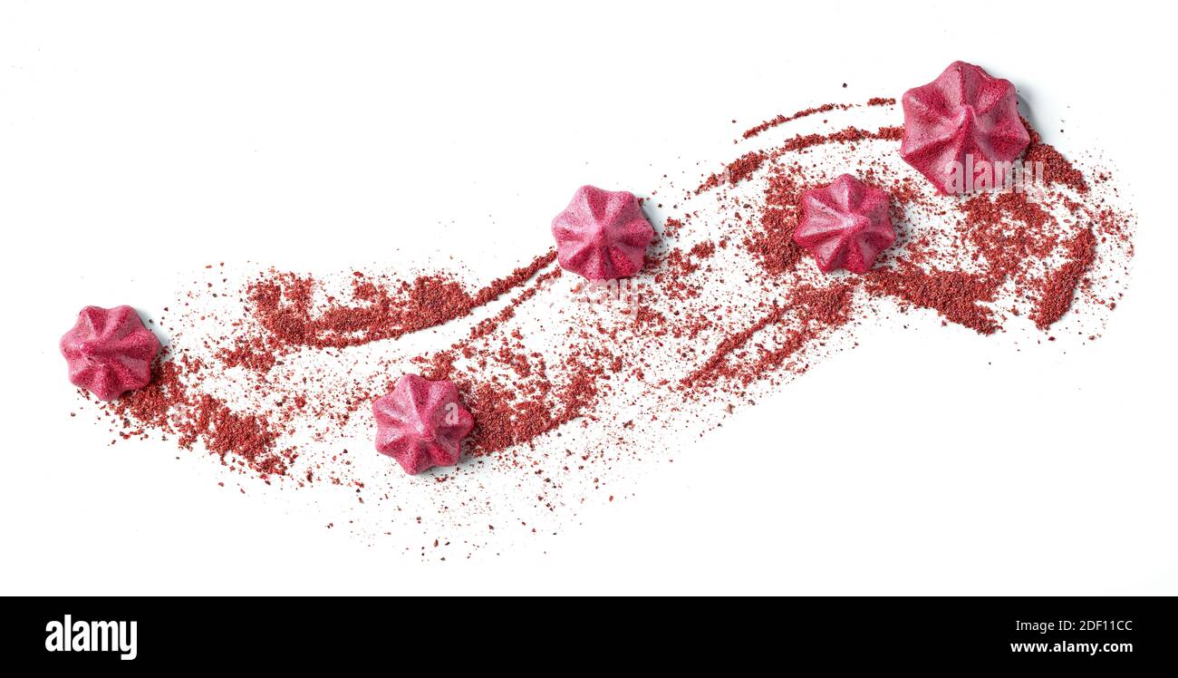 composition of blackcurrant and cranberry pastilles and powder isolated ...