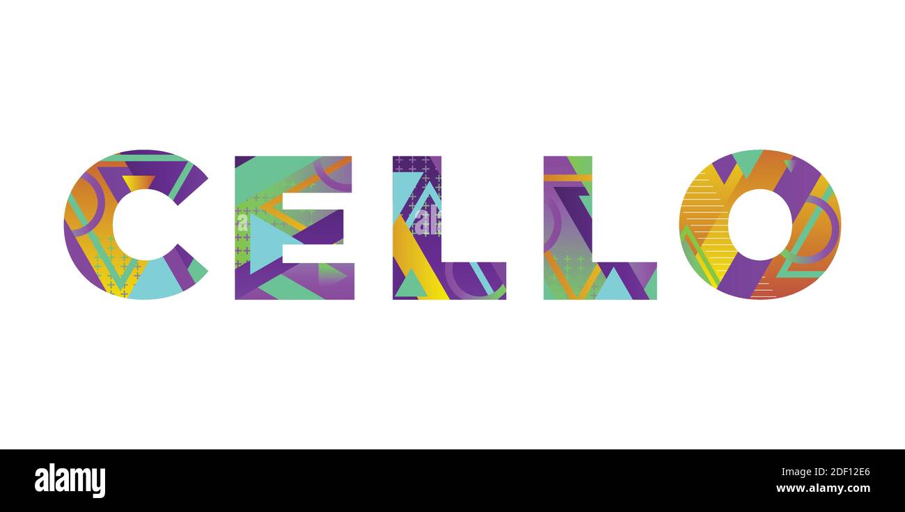 The word CELLO concept written in colorful retro shapes and colors ...