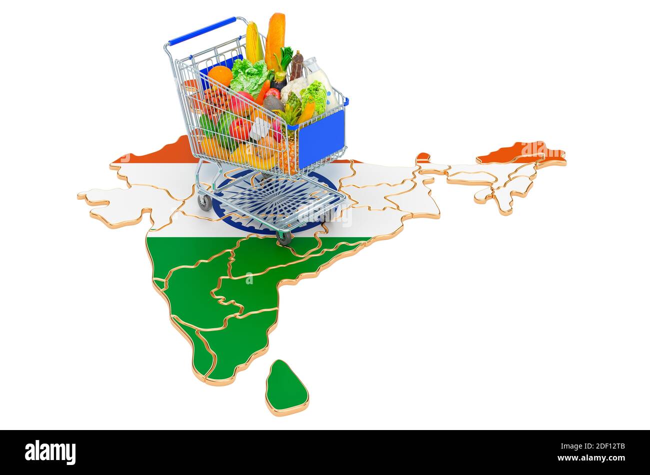 Purchasing power in India concept. Shopping cart with Indian map, 3D ...