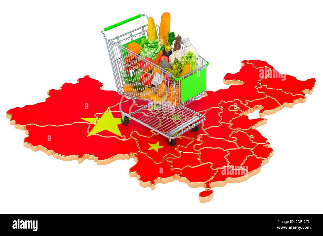Purchasing power in China concept. Shopping cart with Chinese map, 3D ...