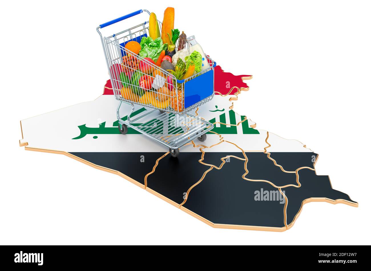 Purchasing power in Iraq concept. Shopping cart with Iraqi map, 3D ...