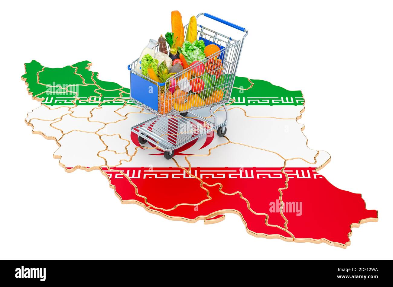 Purchasing power in Iran concept. Shopping cart with Iranian map, 3D ...