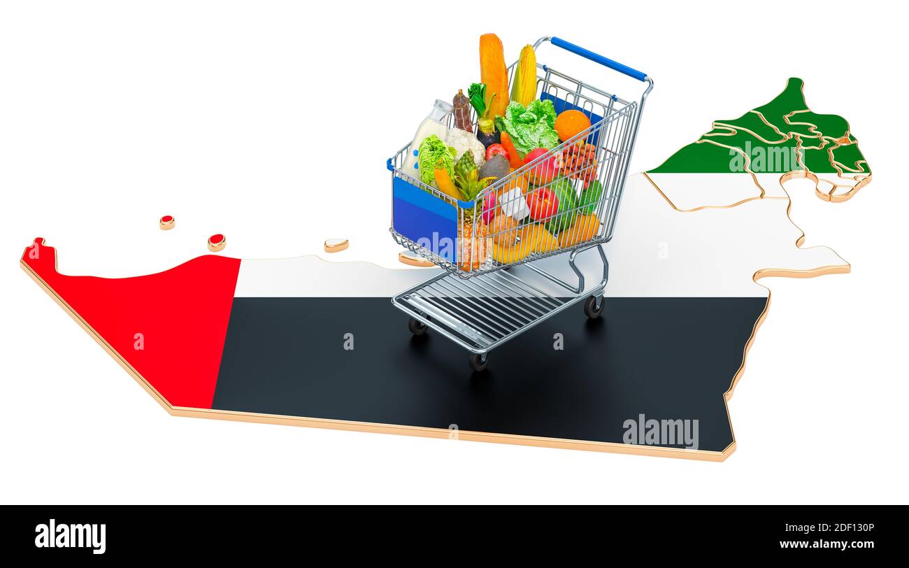 Purchasing power in the United Arab Emirates concept. Shopping cart ...
