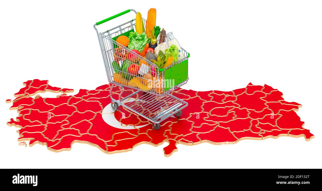 Purchasing power in Turkey concept. Shopping cart with Turkish map, 3D ...