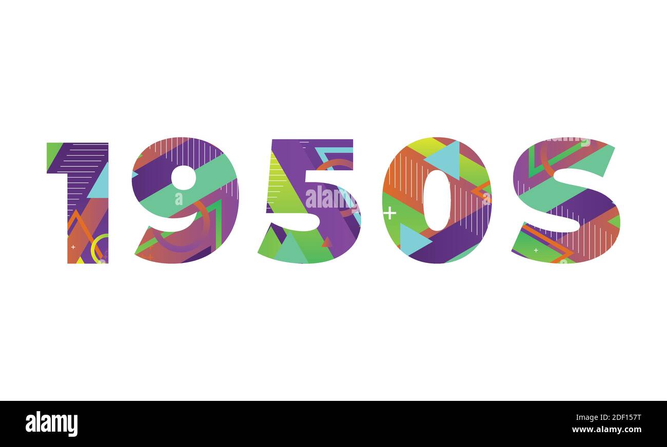 The word 1950s concept written in colorful retro shapes and colors ...