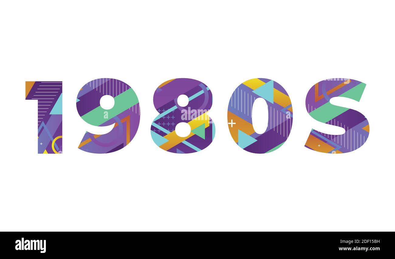 The word 1980s concept written in colorful retro shapes and colors ...