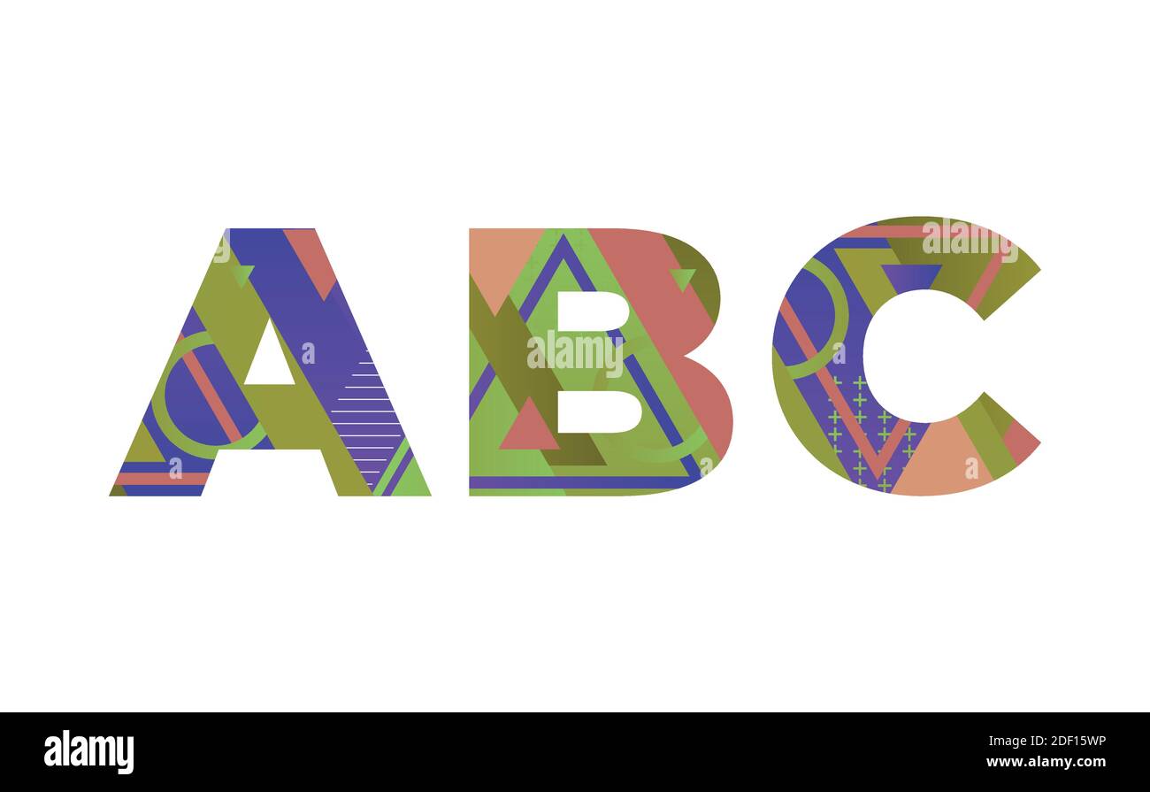 The word ABC concept written in colorful retro shapes and colors ...