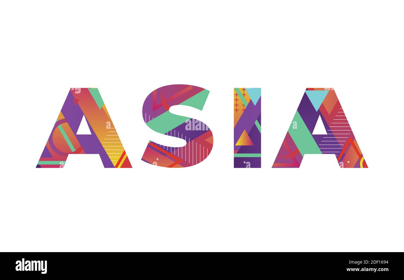 The word ASIA concept written in colorful retro shapes and colors ...