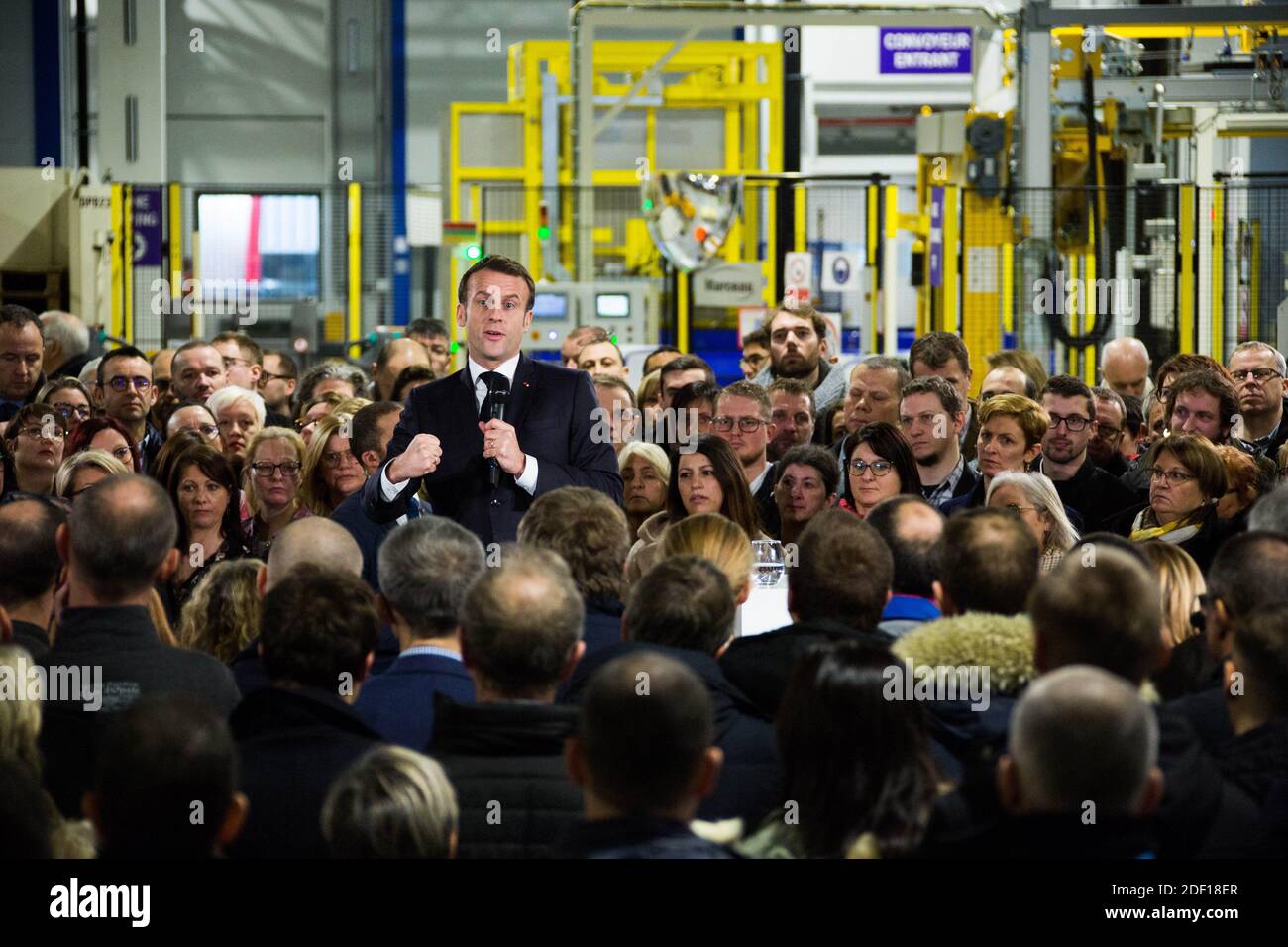 French president Emmanuel Macron on the stage to deliver a speech ...