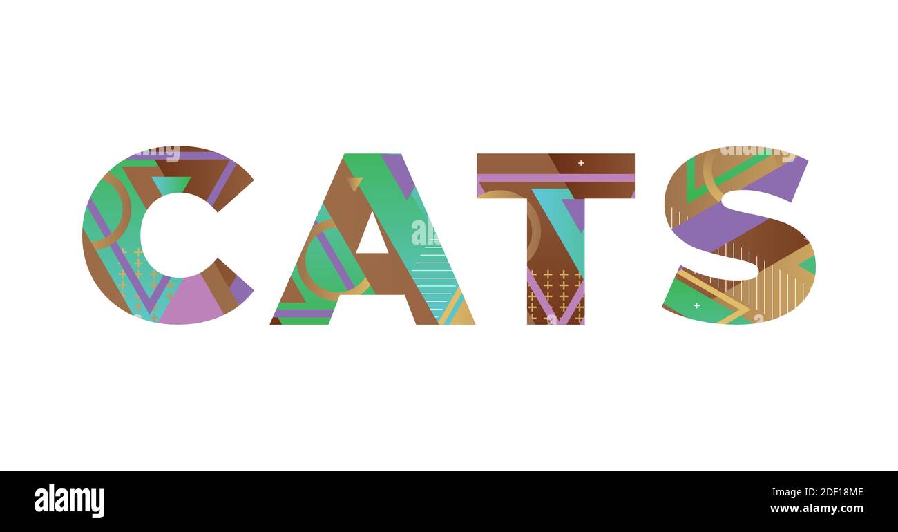 The word CATS concept written in colorful retro shapes and colors ...