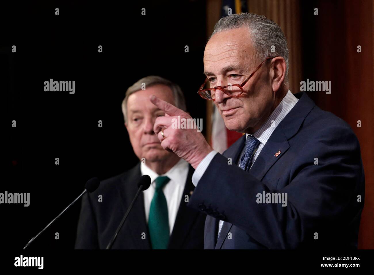 U.S. Senate Minority Leader Chuck Schumer (D-NY) speaks during a press ...