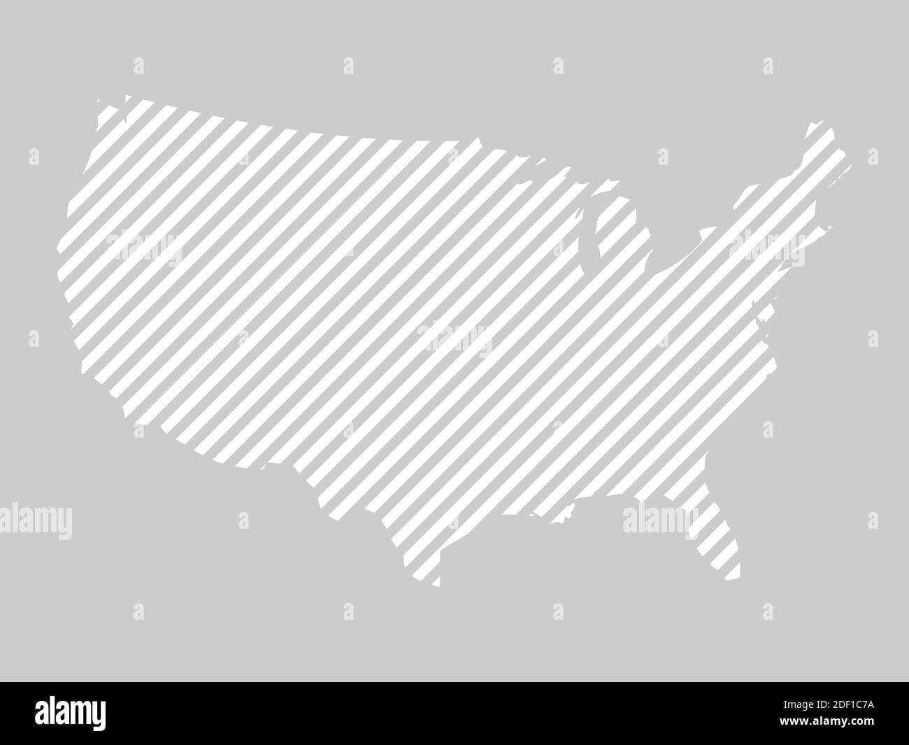 Striped map of United States of America. USA map made of thin white ...