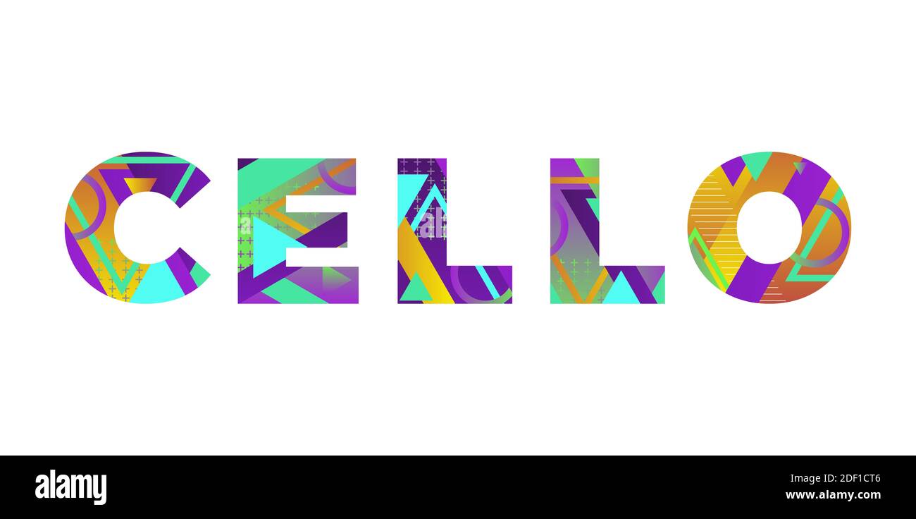The word CELLO concept written in colorful retro shapes and colors ...