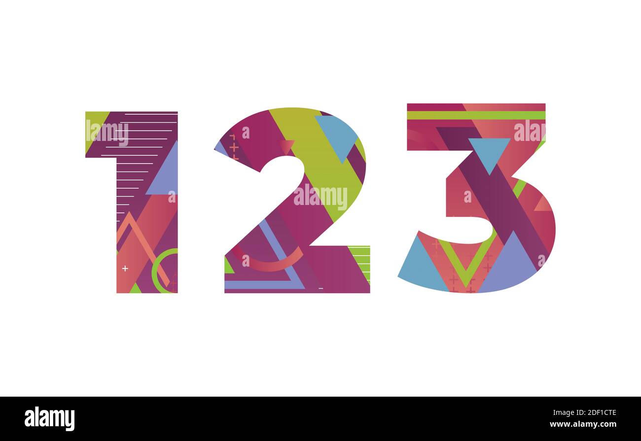The word 123 concept written in colorful retro shapes and colors ...