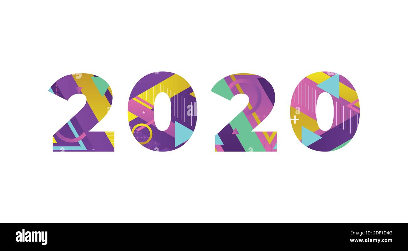 The word 2020 concept written in colorful retro shapes and colors ...