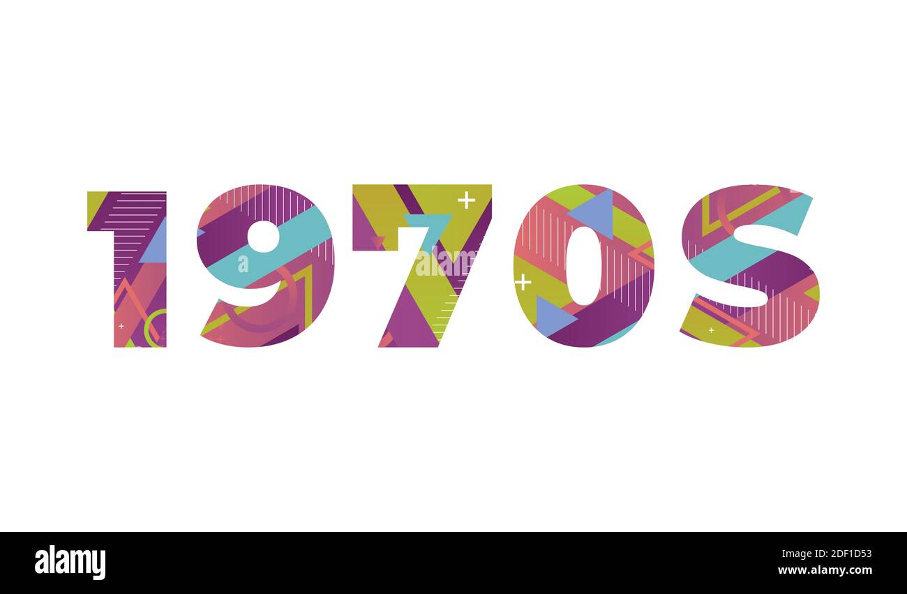 The word 1970s concept written in colorful retro shapes and colors ...