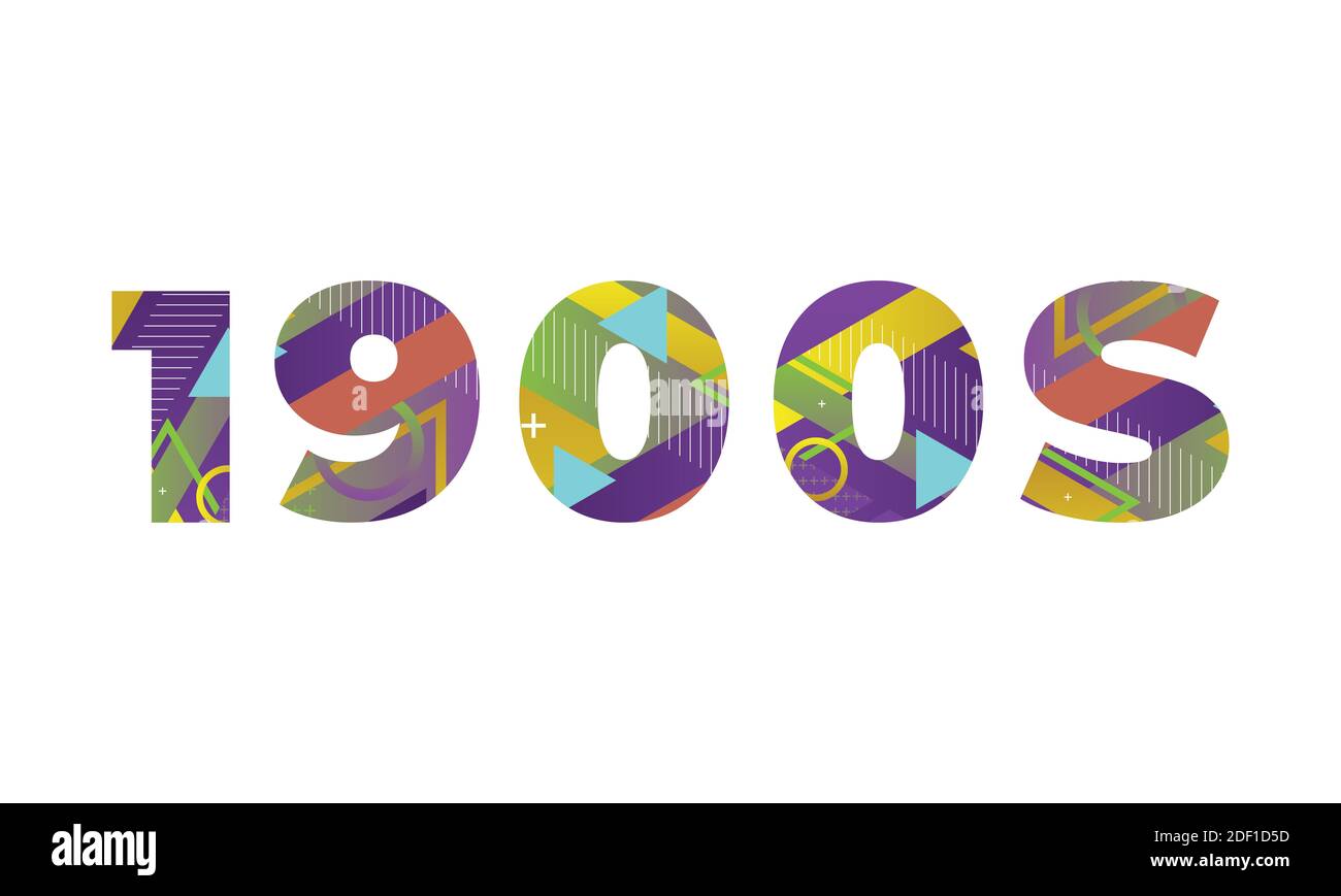 The word 1900s concept written in colorful retro shapes and colors ...