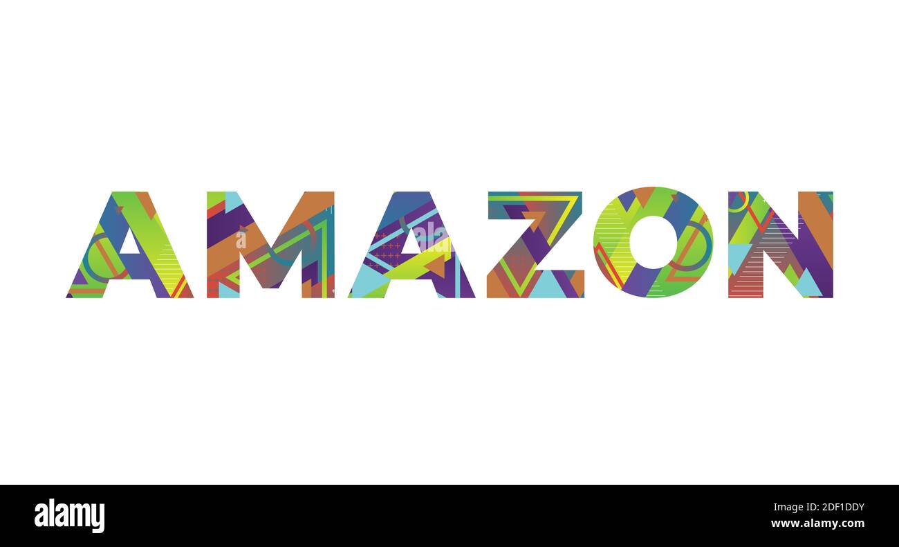 The word AMAZON concept written in colorful retro shapes and colors ...