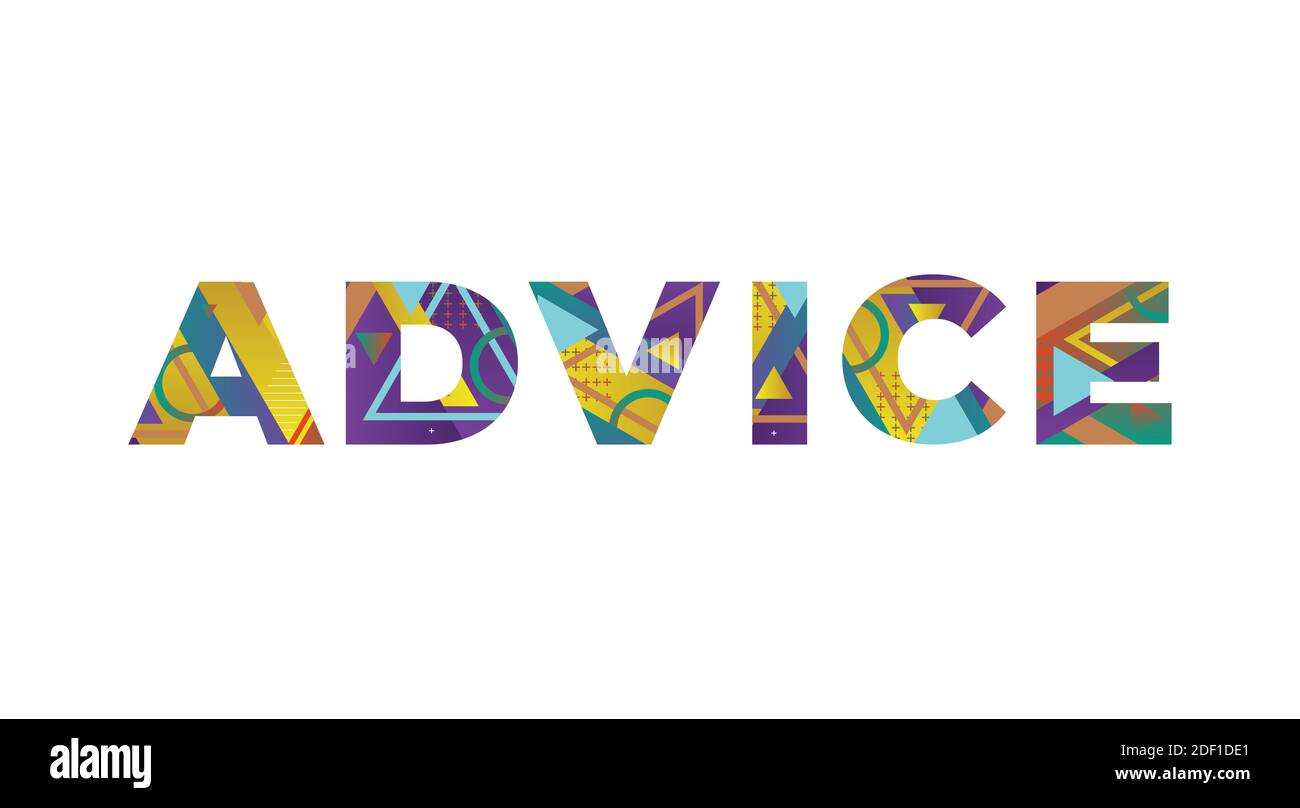 The word ADVICE concept written in colorful retro shapes and colors ...