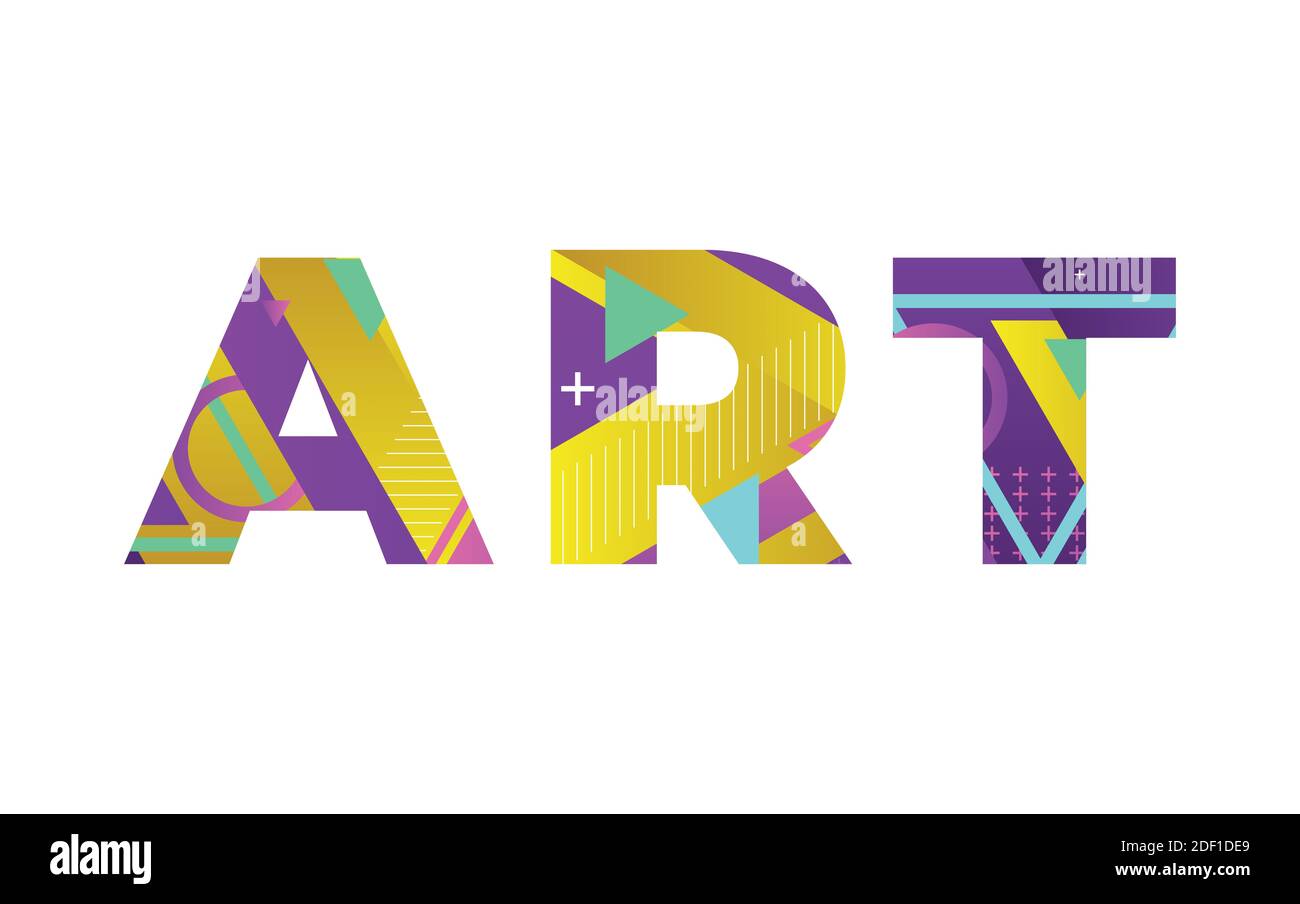 The word ART concept written in colorful retro shapes and colors ...