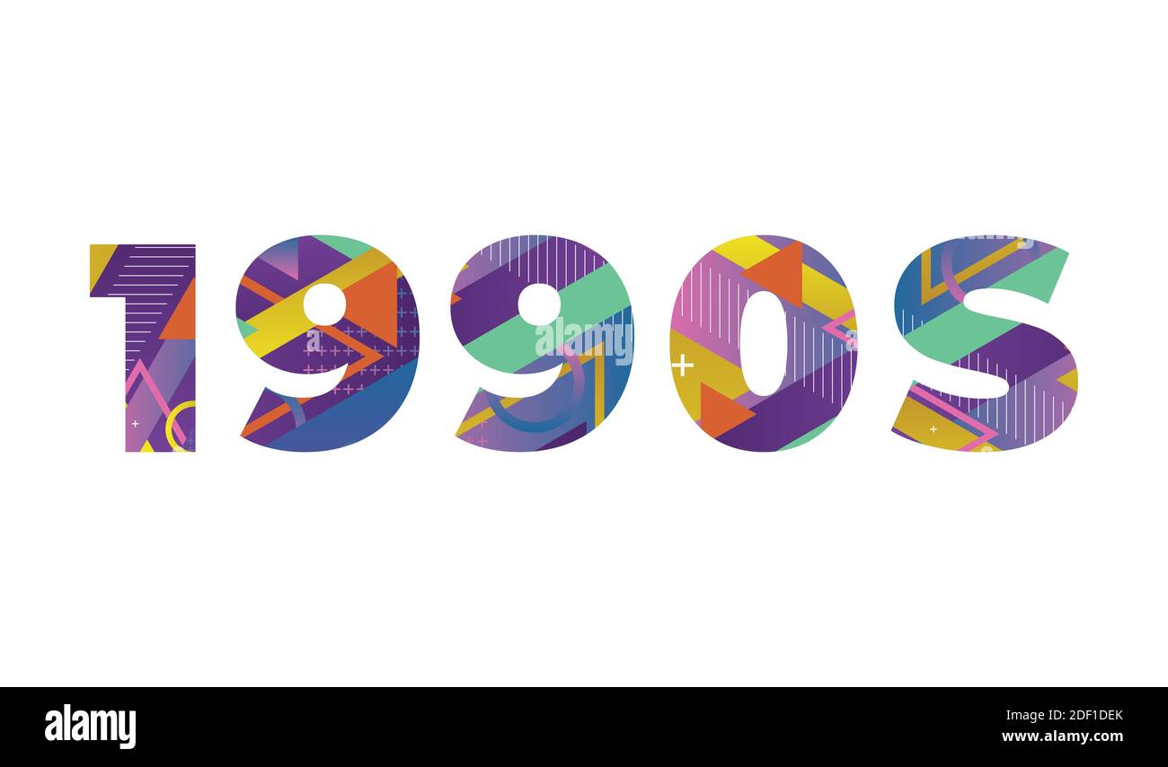 The word 1990s concept written in colorful retro shapes and colors ...