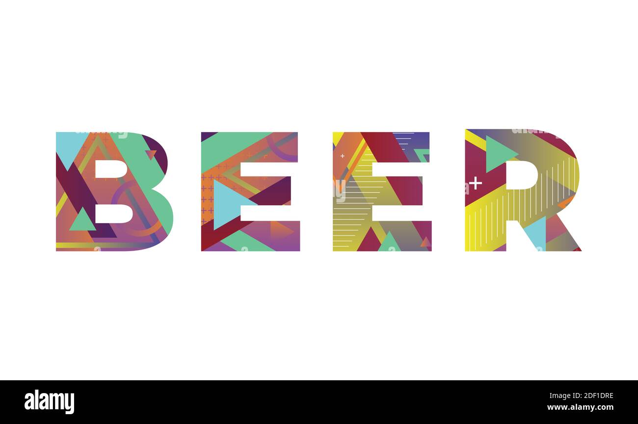 The word BEER concept written in colorful retro shapes and colors ...