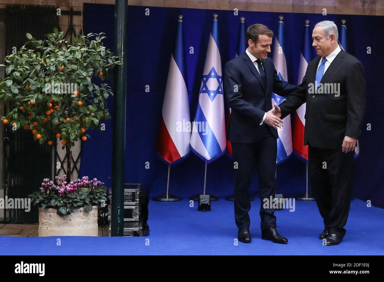 French President Emmanuel Macron meets Israeli Prime Minister Benyamin ...