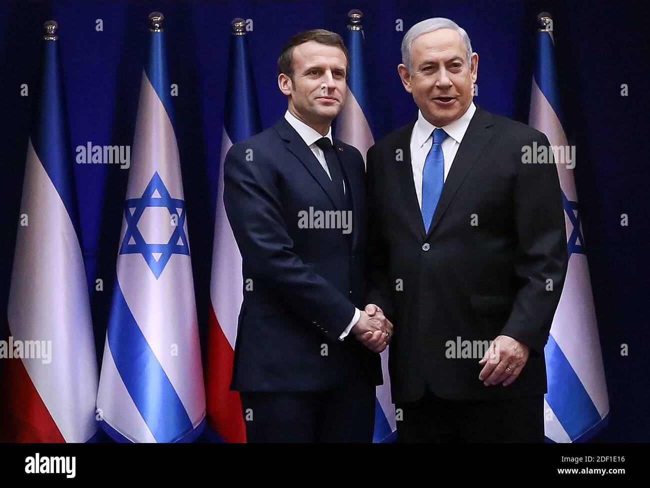 French President Emmanuel Macron meets Israeli Prime Minister Benyamin ...