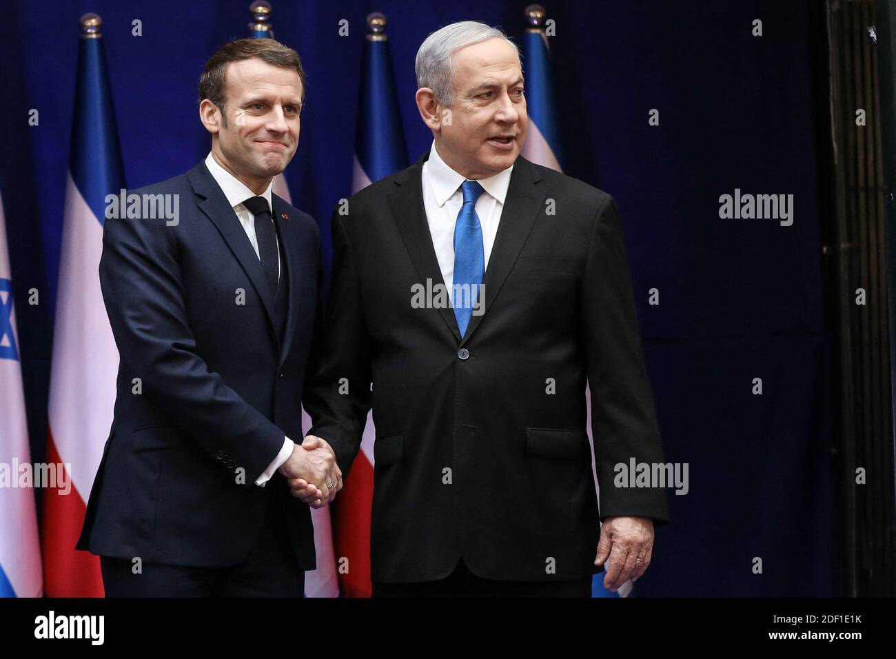 French President Emmanuel Macron meets Israeli Prime Minister Benyamin ...