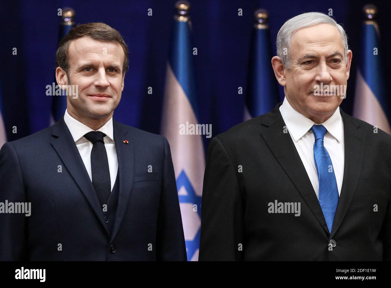 French President Emmanuel Macron meets Israeli Prime Minister Benyamin ...