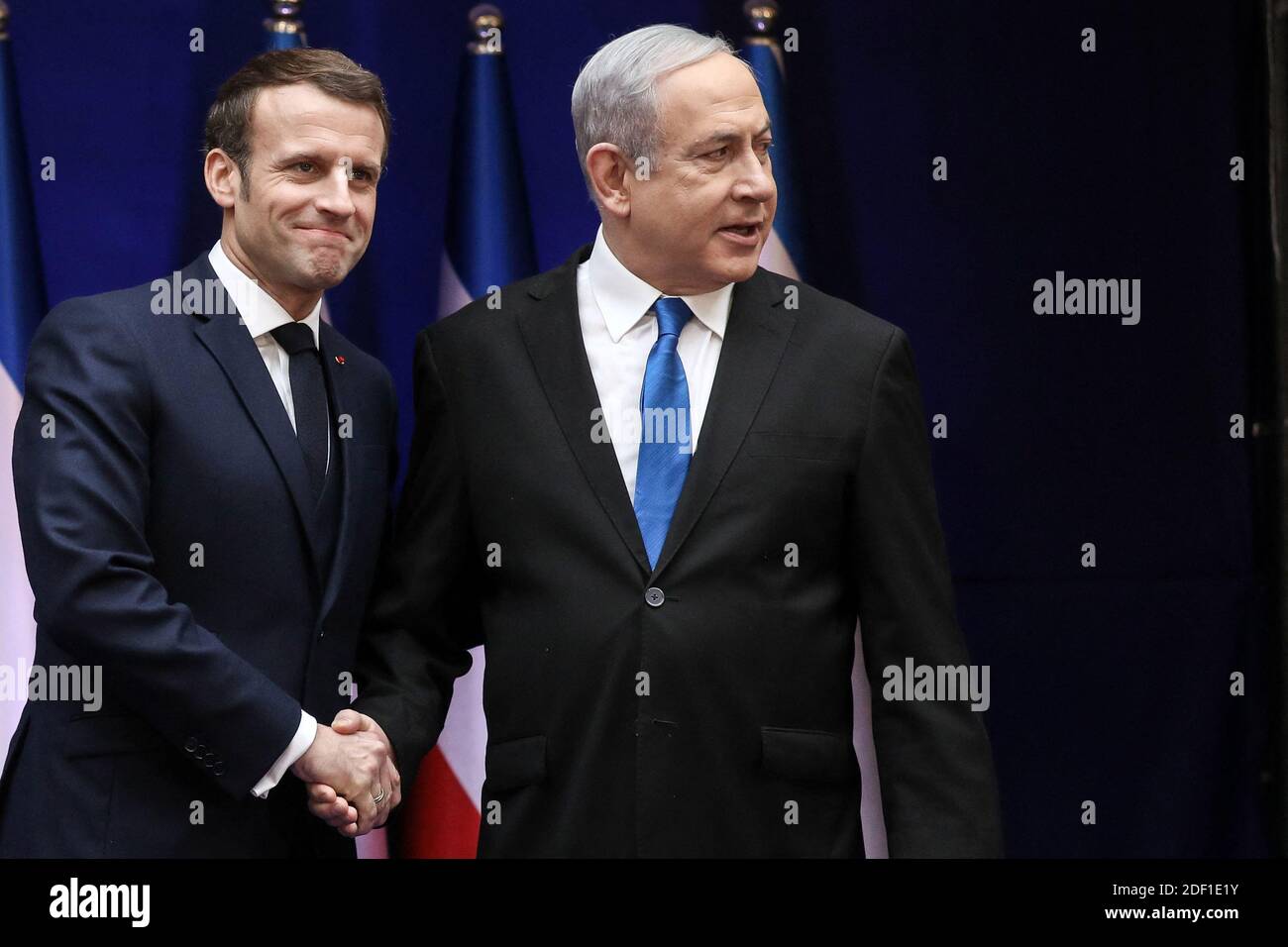 French President Emmanuel Macron meets Israeli Prime Minister Benyamin ...