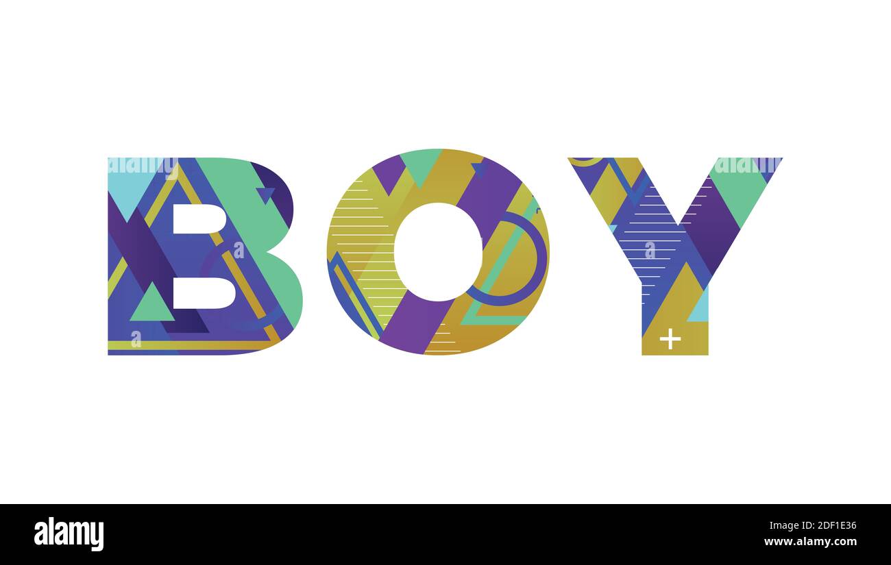 The word BOY concept written in colorful retro shapes and colors ...