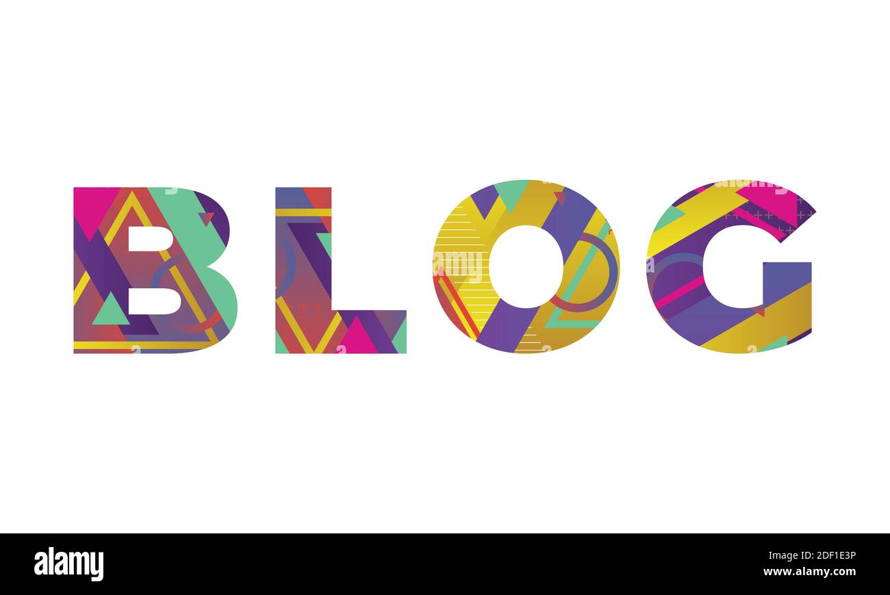 The word BLOG concept written in colorful retro shapes and colors ...