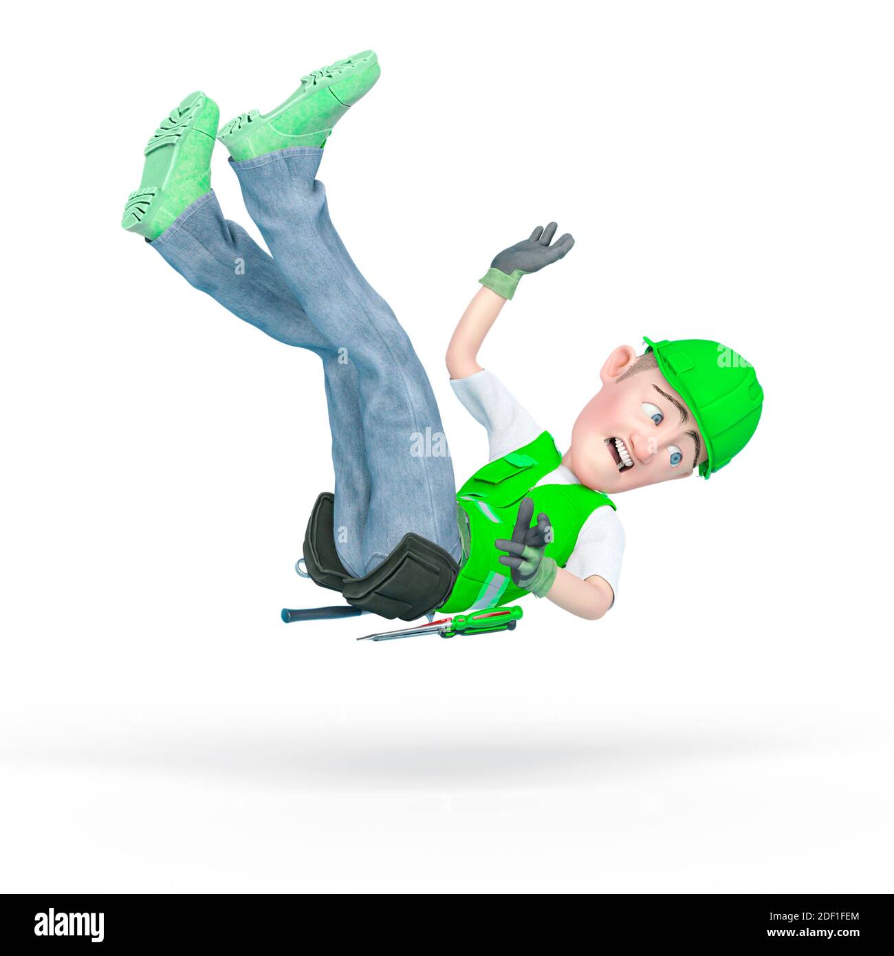 builder cartoon is slipping and falling, 3d illustration Stock Photo ...