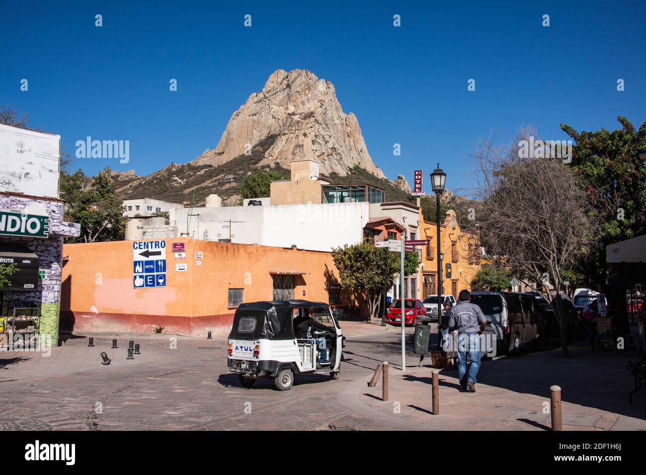 View of the massive Peña de Bernal, UNESCO site and one of the world’s ...
